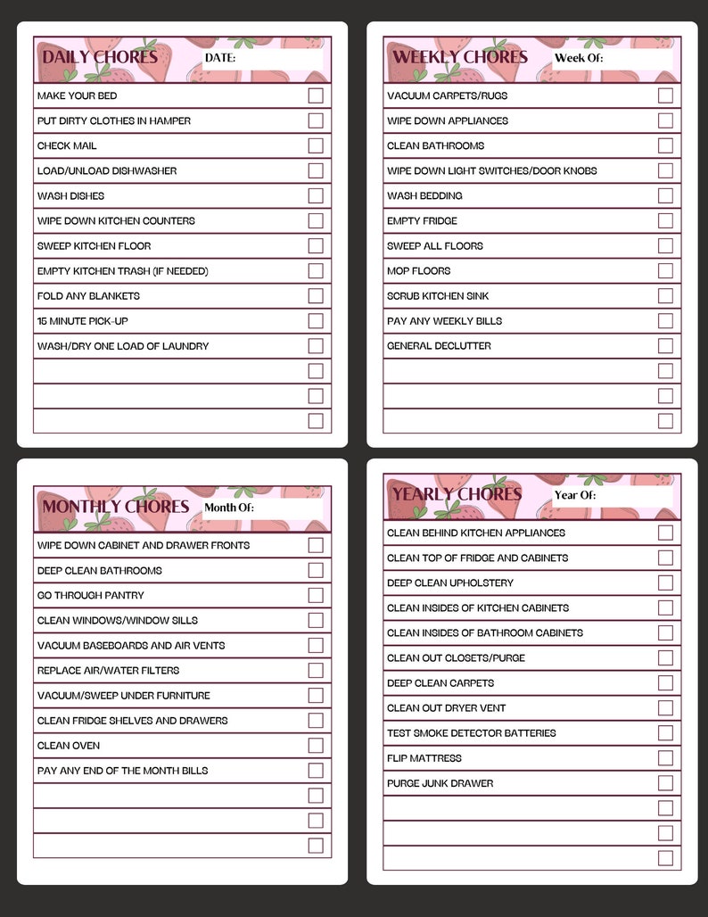 Strawberry Chore Planner - Etsy