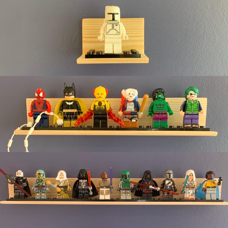 Rotating LEGO Minifigure Floating Shelf Natural Wood Display Shelf No ...