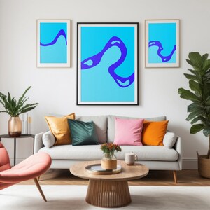Blue River Wall Art Set of 3, Wall Art, Neutral Living Room Art, Modern ...