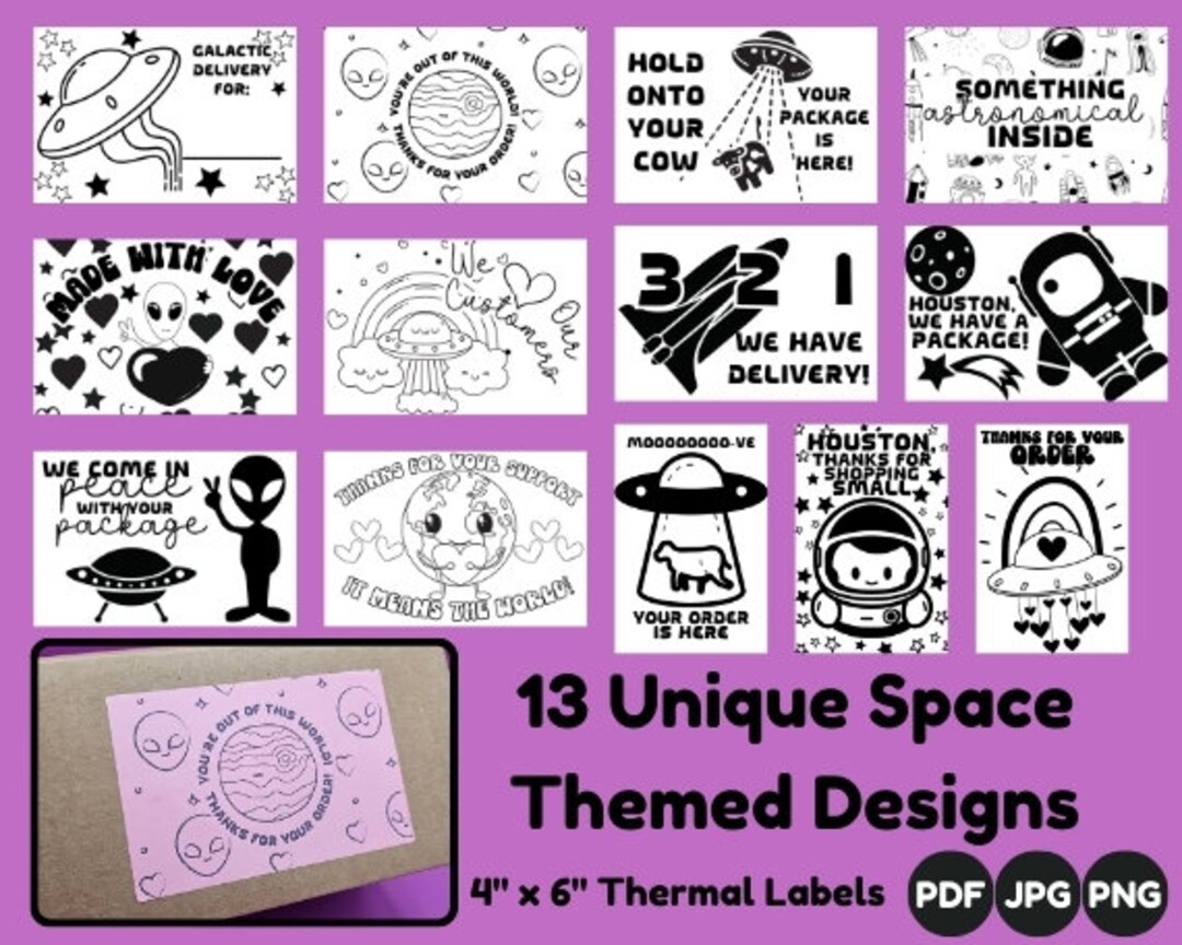 Space Alien Thermal Label Bundle: 4x6 Packaging Stickers (PNG JPG PDF ...
