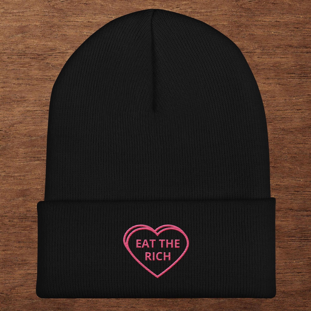 Cute Anticapitalist Heart Beanie, Eat the Rich Embroidered Warm Hat ...