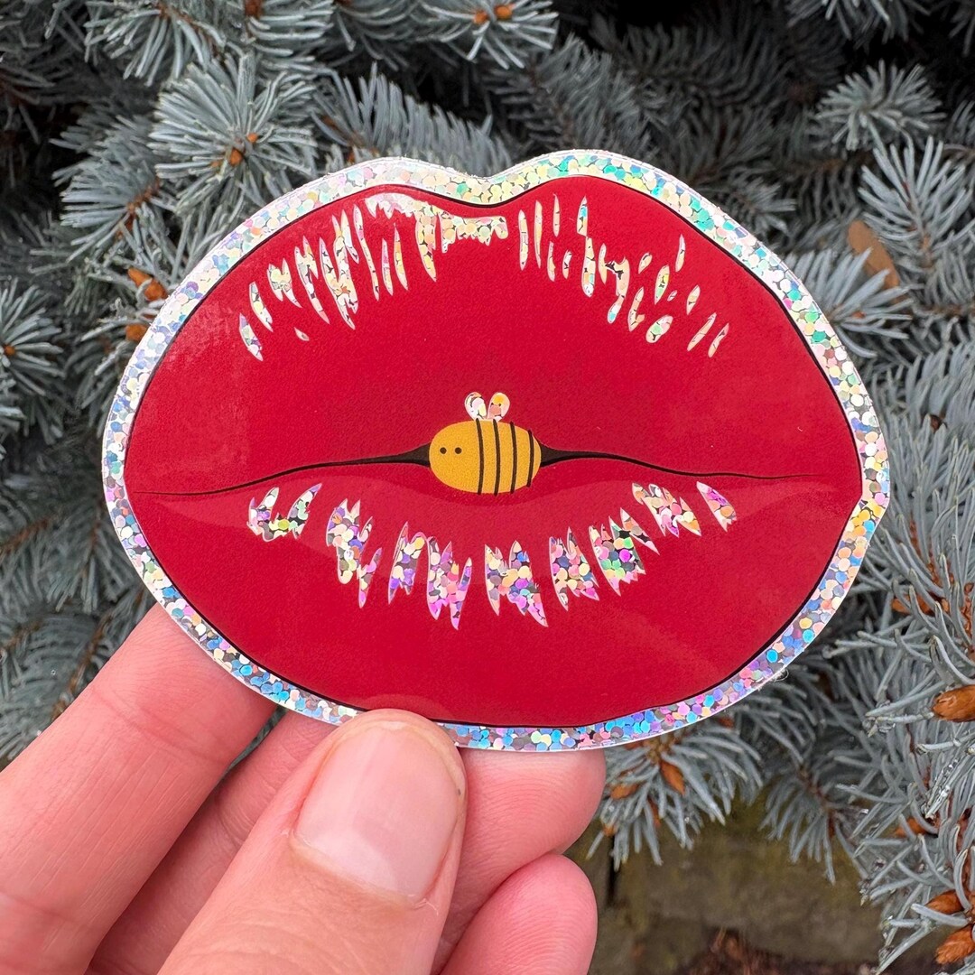 Bee Lover Sparkly Sticker | Red Lips & Bee Illustration | Pop Art, Cute ...