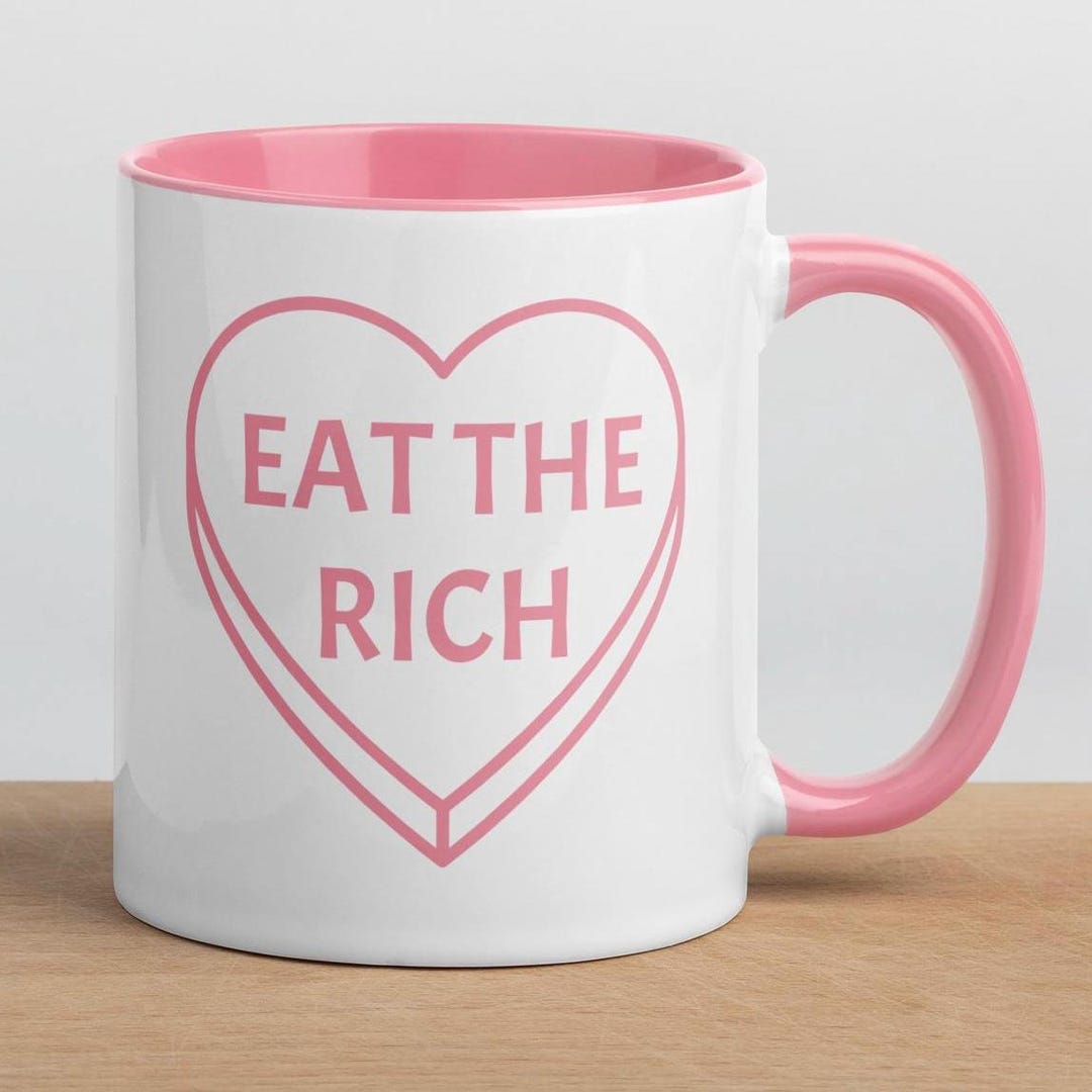 Eat the Rich Mug: Pink Candy Heart, Leftist Coffee Cup - Etsy