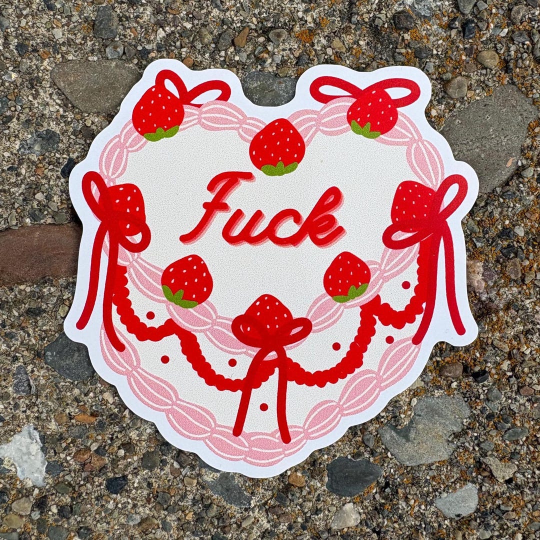 Strawberry Cake Sticker - Funny and Sassy Waterproof Retro Sticker ...