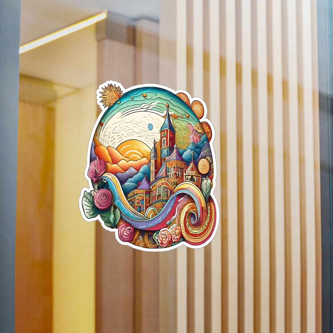 Artsy Scene of an Elegant Building Surrounded by Swirls of Color Decal ...
