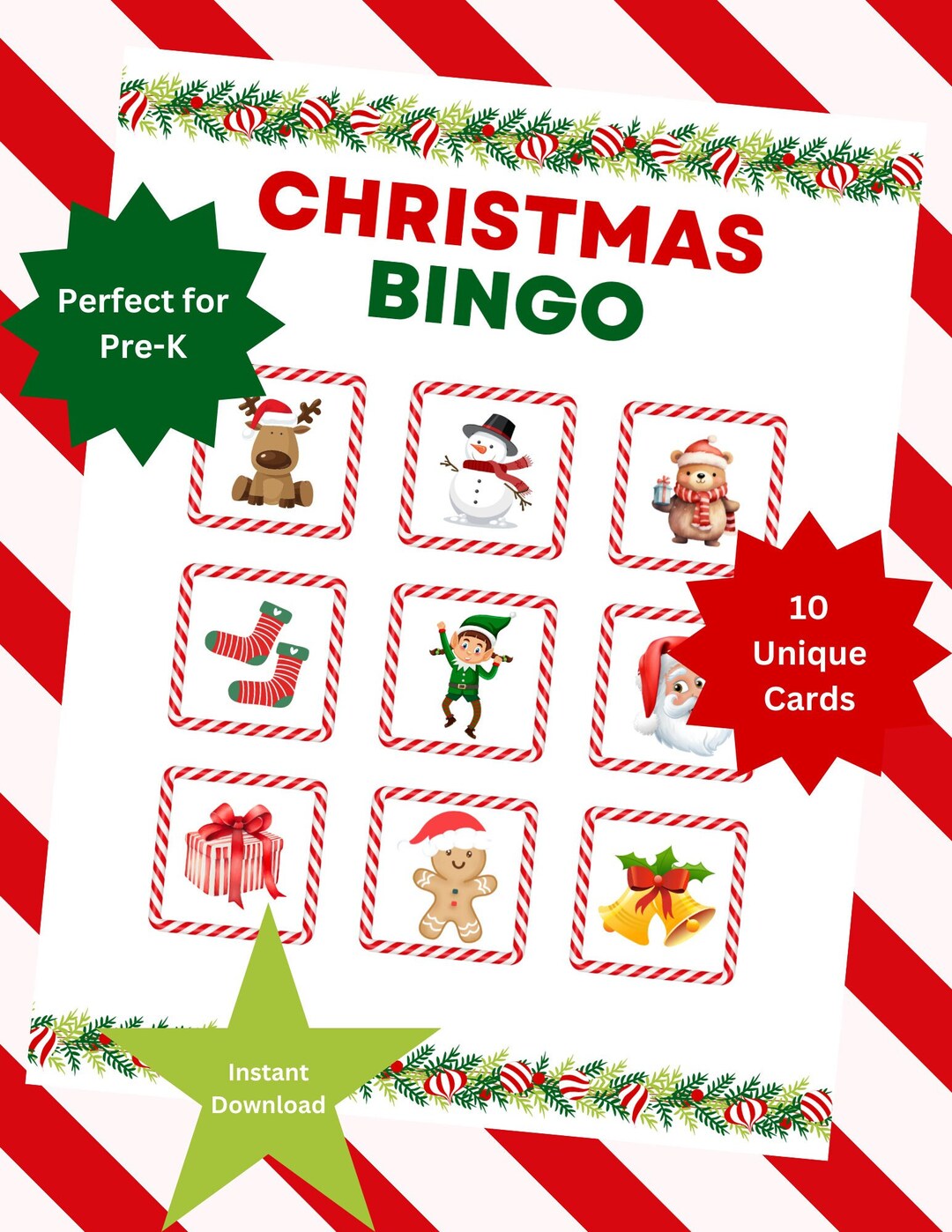 Pre K Christmas Bingo for Kids,christmas Activities for Prek,christmas ...