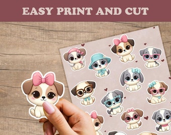 Printable Dog Stickers / Print and Cut Dog Stickers / Cute Dog Stickers ...