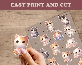 Printable Cat Stickers / Cute Cat Stickers / Cute Animal Stickers ...