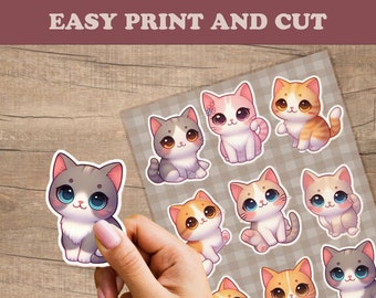 Printable Cat Stickers / Cute Cat Stickers / Cute Animal Stickers ...