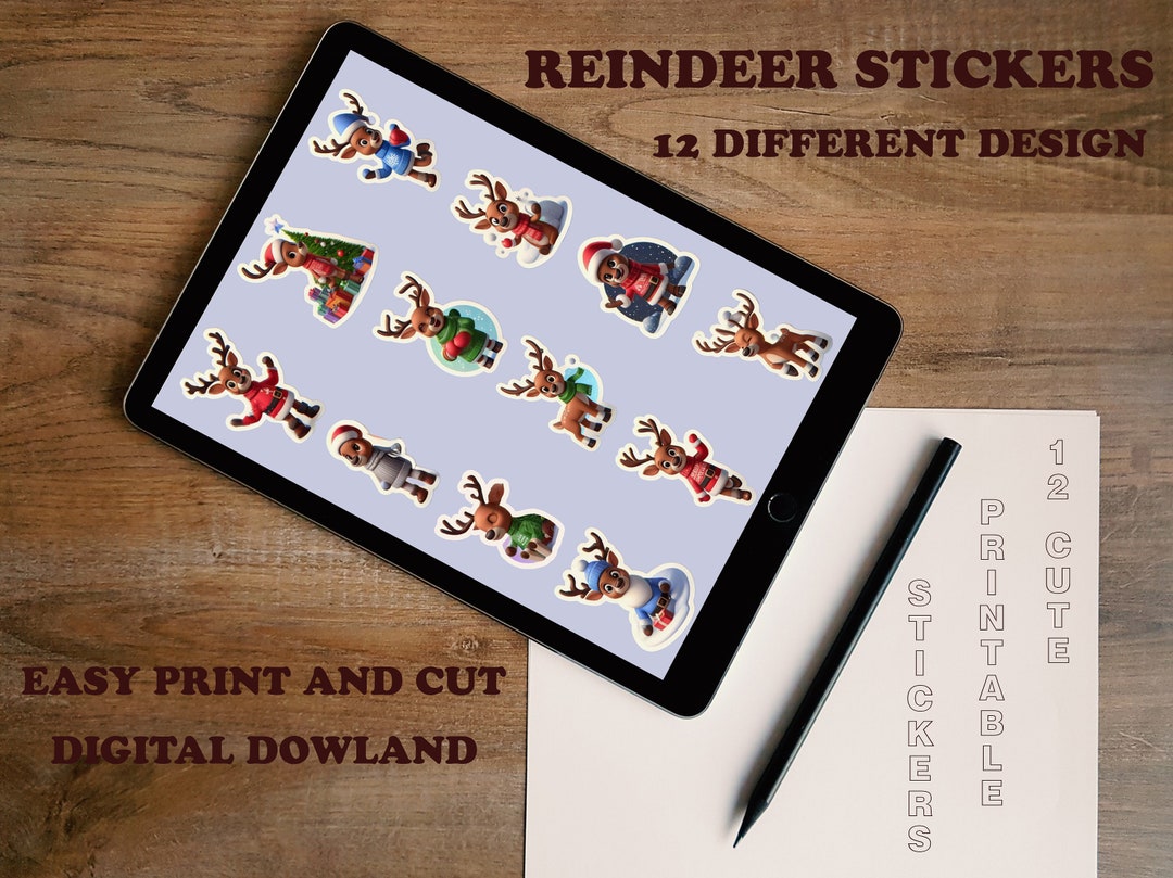 Cute Reindeer Stickers, Printable Reindeer Stickers, Animal Stickers ...