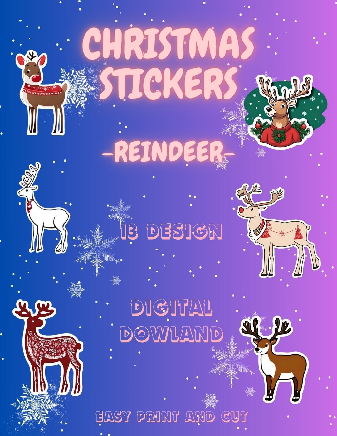 Reindeer Stickers, Christmas Reindeer Stickers, Christmas Stickers ...