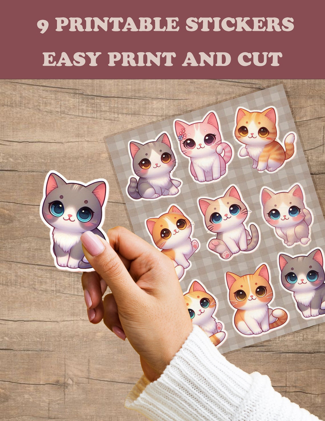 Printable Cat Stickers / Cute Cat Stickers / Cute Animal Stickers ...