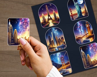 Night City Stickers / Starry Night City Clipart / Starry Night Sky ...