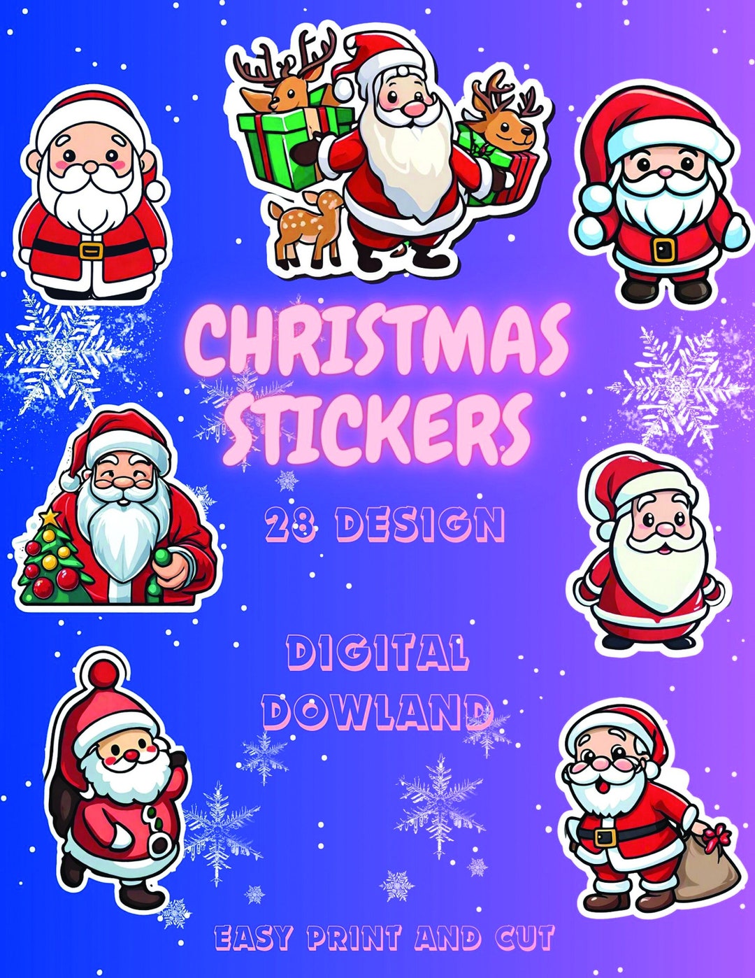 Christmas Stickers, Santa Claus Stickers, Digital PNG Sticker, Instant ...