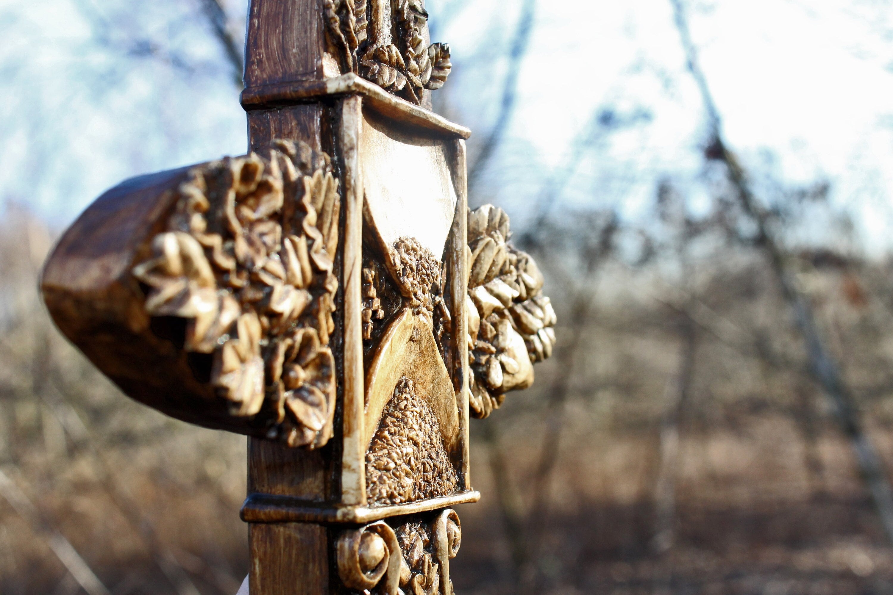 Wood Carved Hourglass and Wild Strawberry Christian Catholic Cross - Etsy