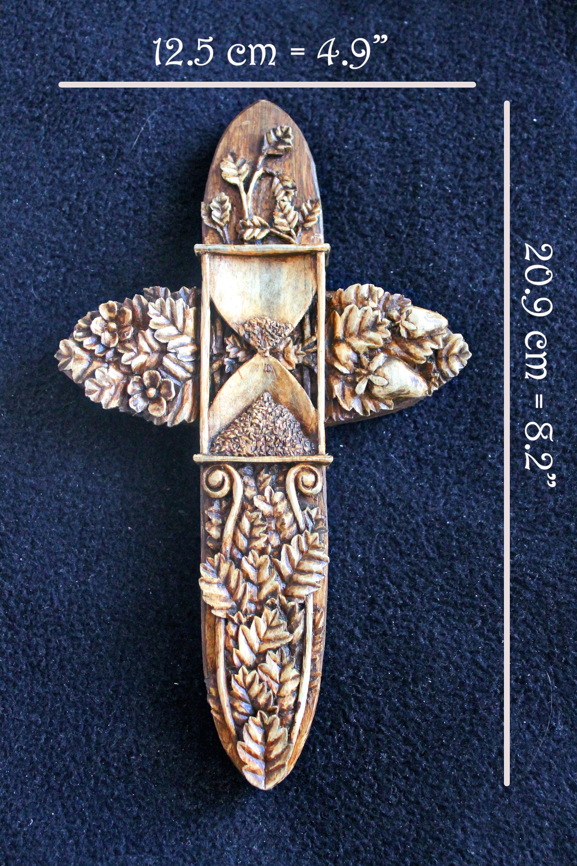 Wood Carved Hourglass and Wild Strawberry Christian Catholic Cross - Etsy