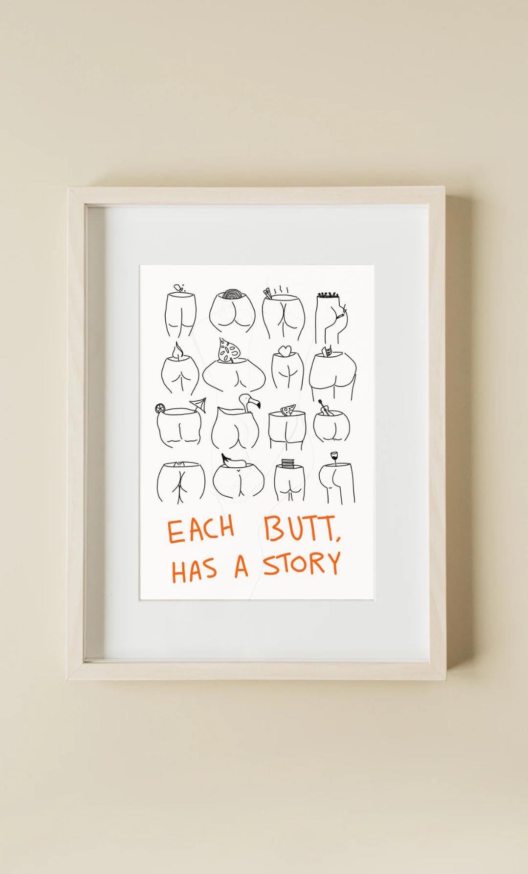 Butt Line Art, Bathroom Art, Butt Wall Art Decor, Butt Art Painting, Funny Art, Funny Art Gift ...