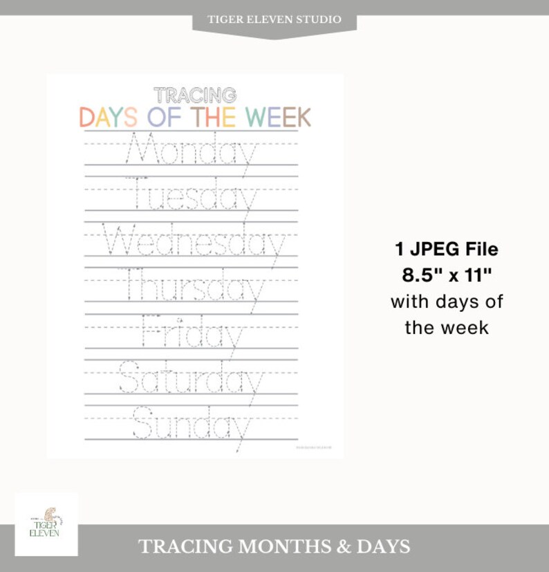 Tracing Days of the Week Months Printable Tracing Worksheet Handwriting ...