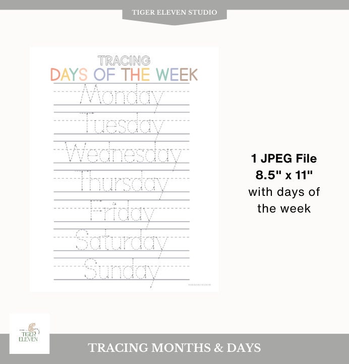 Tracing Days of the Week Months Printable Tracing Worksheet Handwriting ...
