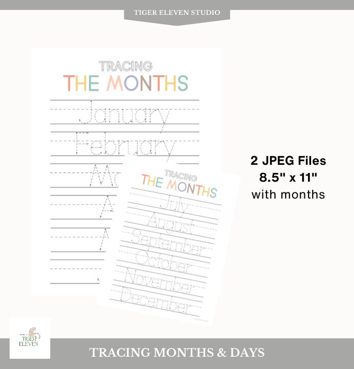 Tracing Days of the Week Months Printable Tracing Worksheet Handwriting ...