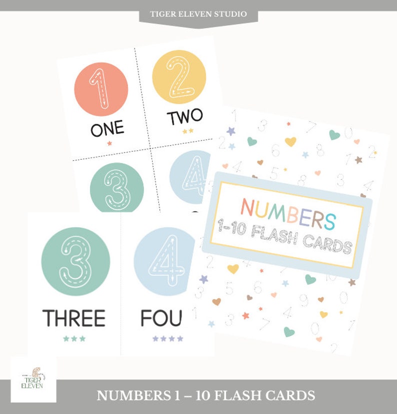 Number Tracing Kids 1-10 Flashcards Printable Counting Learn Math ...