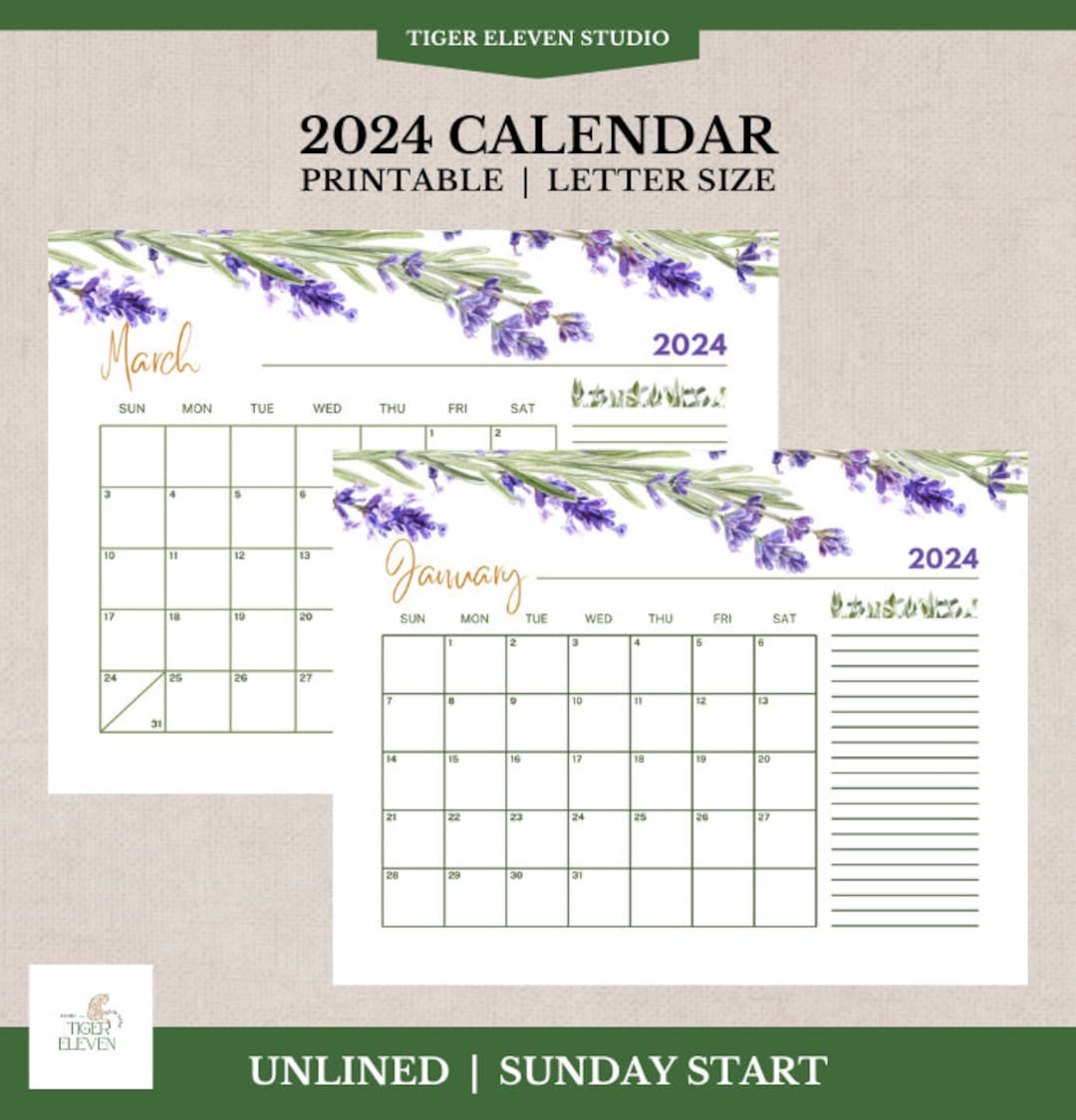 Printable 2024 Calendar, Notes Section, US Holidays, Desk Calendar ...