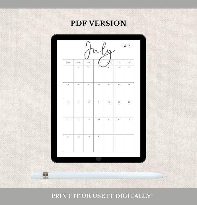 Printable Minimalist 2024 Monthly Calendar, 2024 Monthly Planner ...