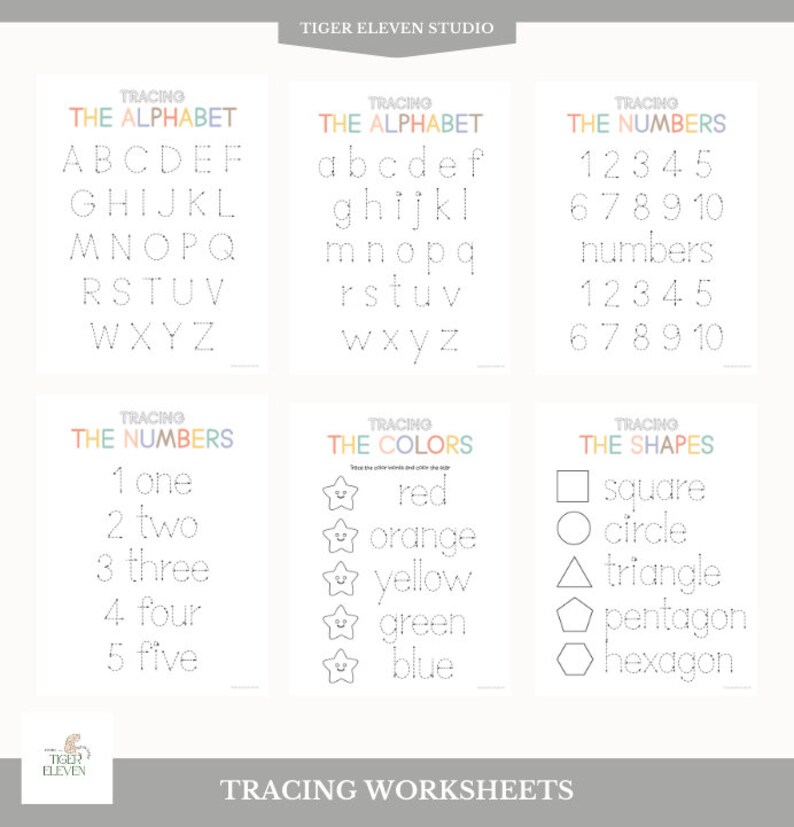 Alphabet Tracing Numbers Colors Shapes Sheets-handwriting Preschool ...