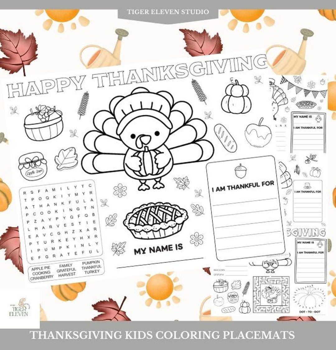 Thanksgiving Kids Activity Coloring Placemats - Set of 4 Printable ...