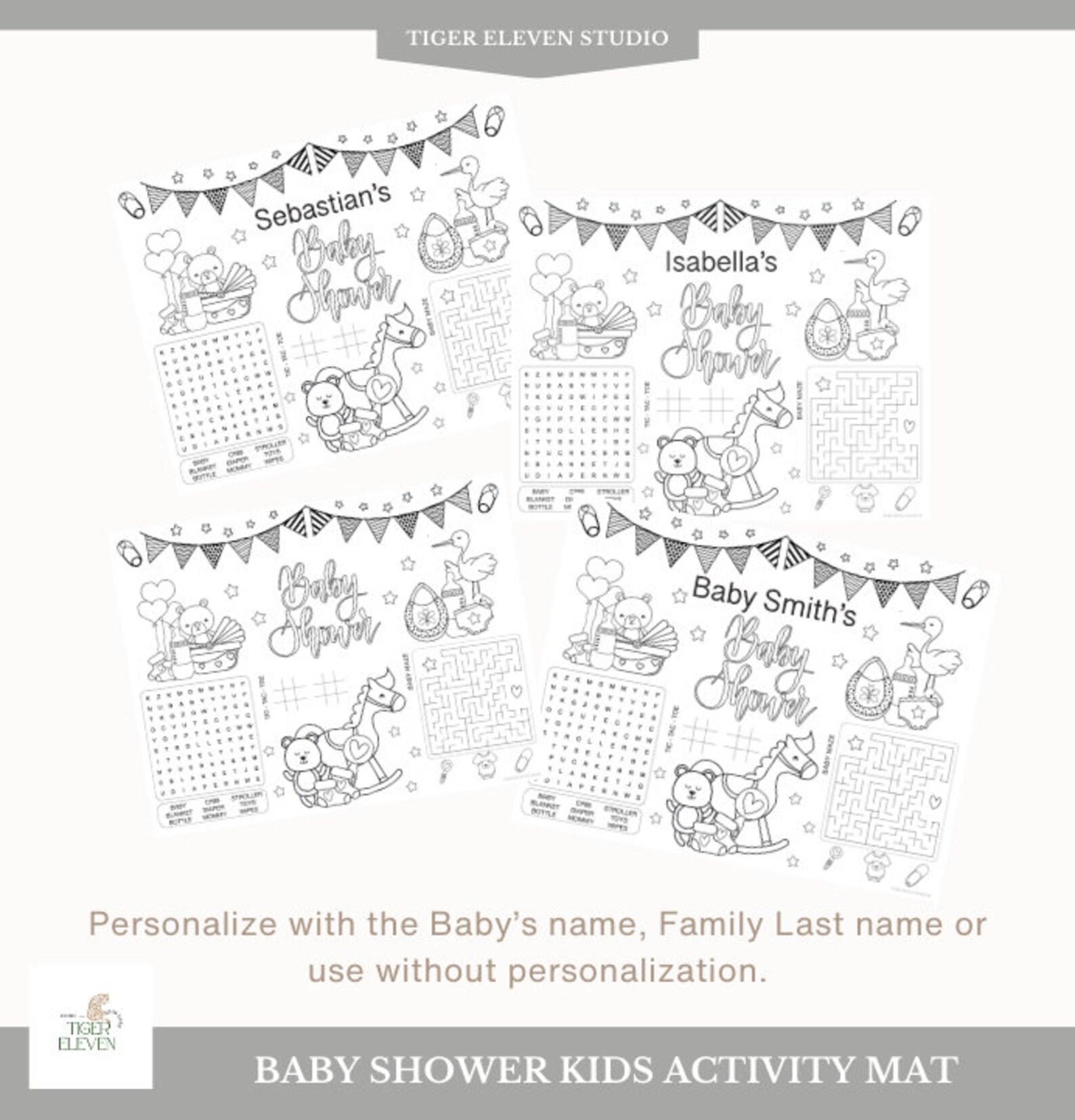 Personalized Baby Shower Coloring Activity Placemat | Editable Baby ...