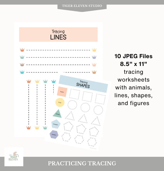 Lines Tracing Kids Practicing Shapes Animals Prewriting Skills Pen ...