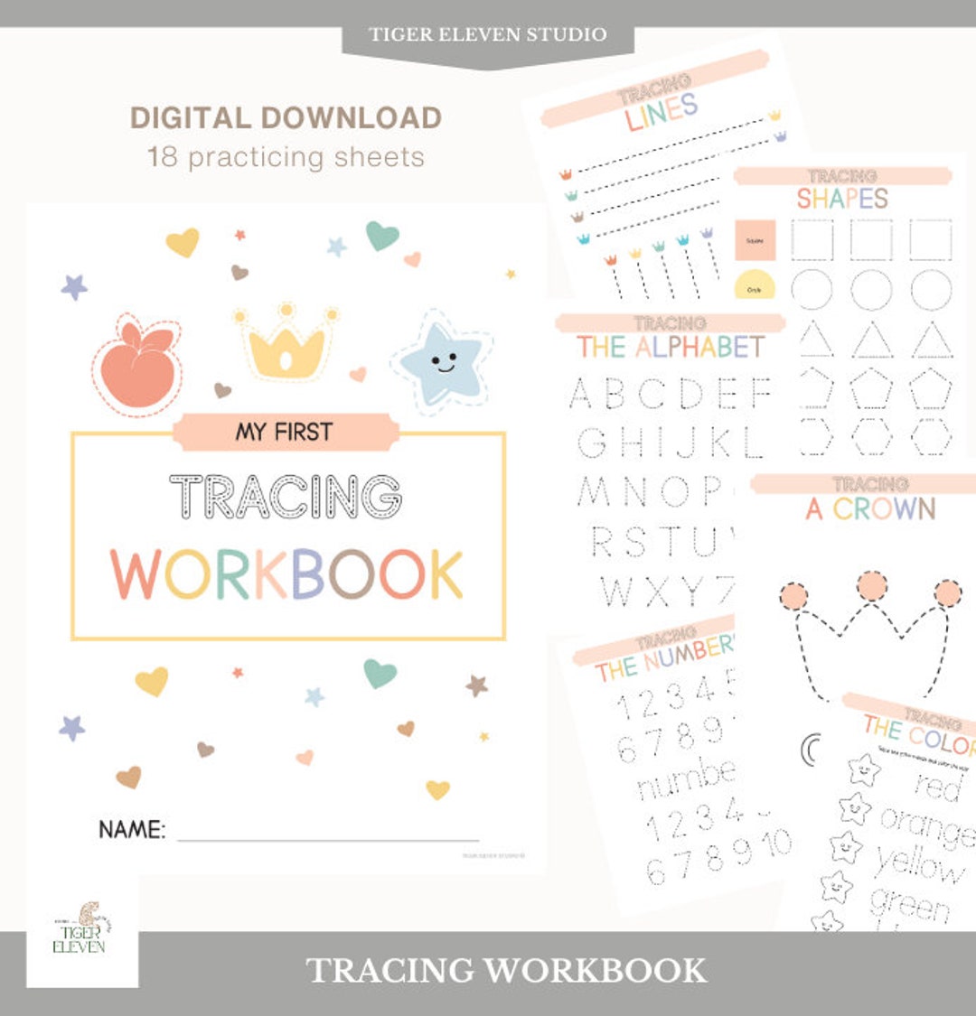Tracing Workbook Alphabet Lines Numbers Colors Shapes Animals Sheets ...