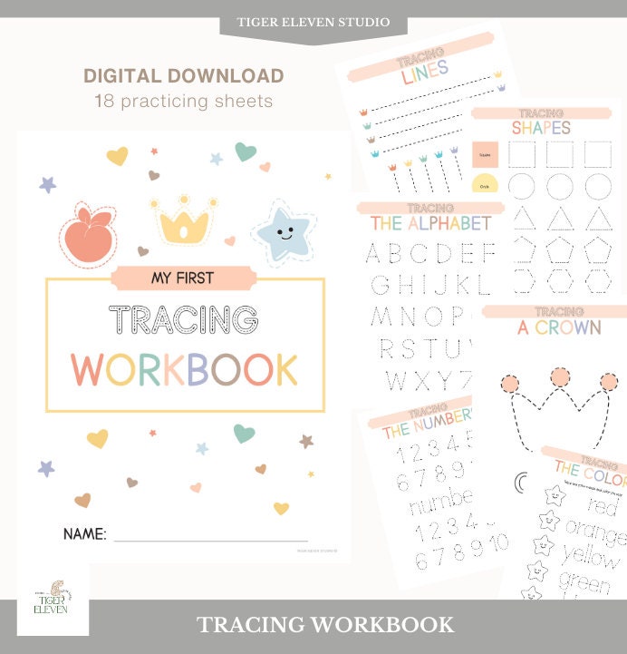 Tracing Workbook Alphabet Lines Numbers Colors Shapes Animals Sheets ...
