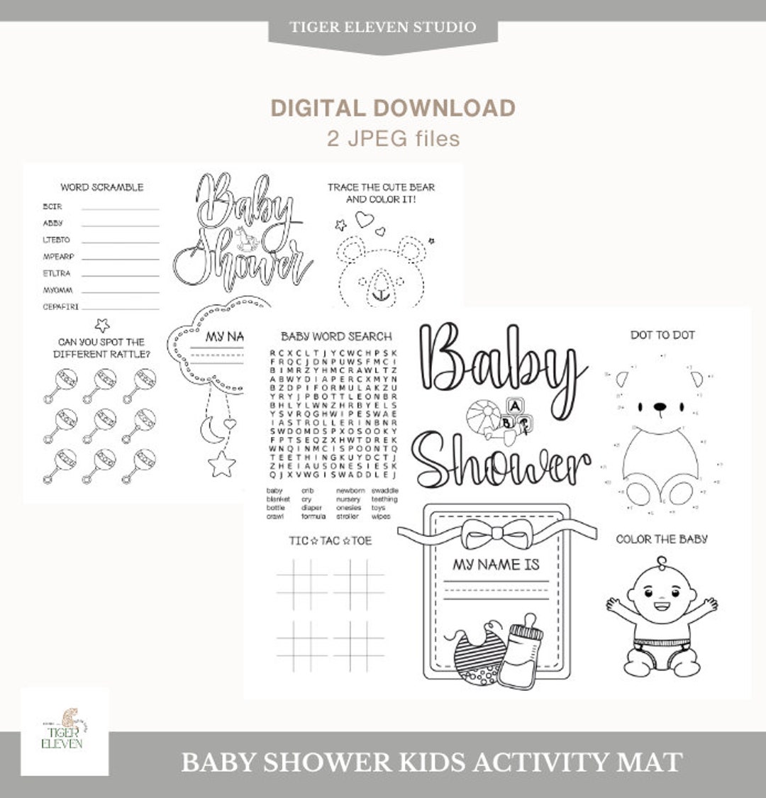 Baby Shower Coloring Activity Placemats | Baby Shower Games for Kids ...