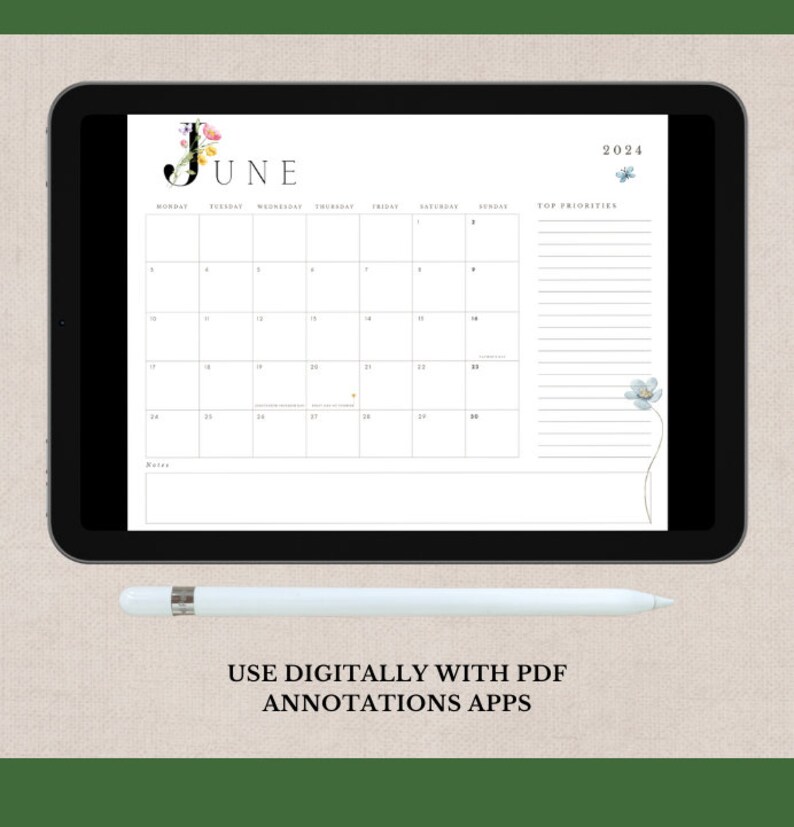 Printable 2024 Calendar, To-do List Notes Section, US Holidays, Desk ...