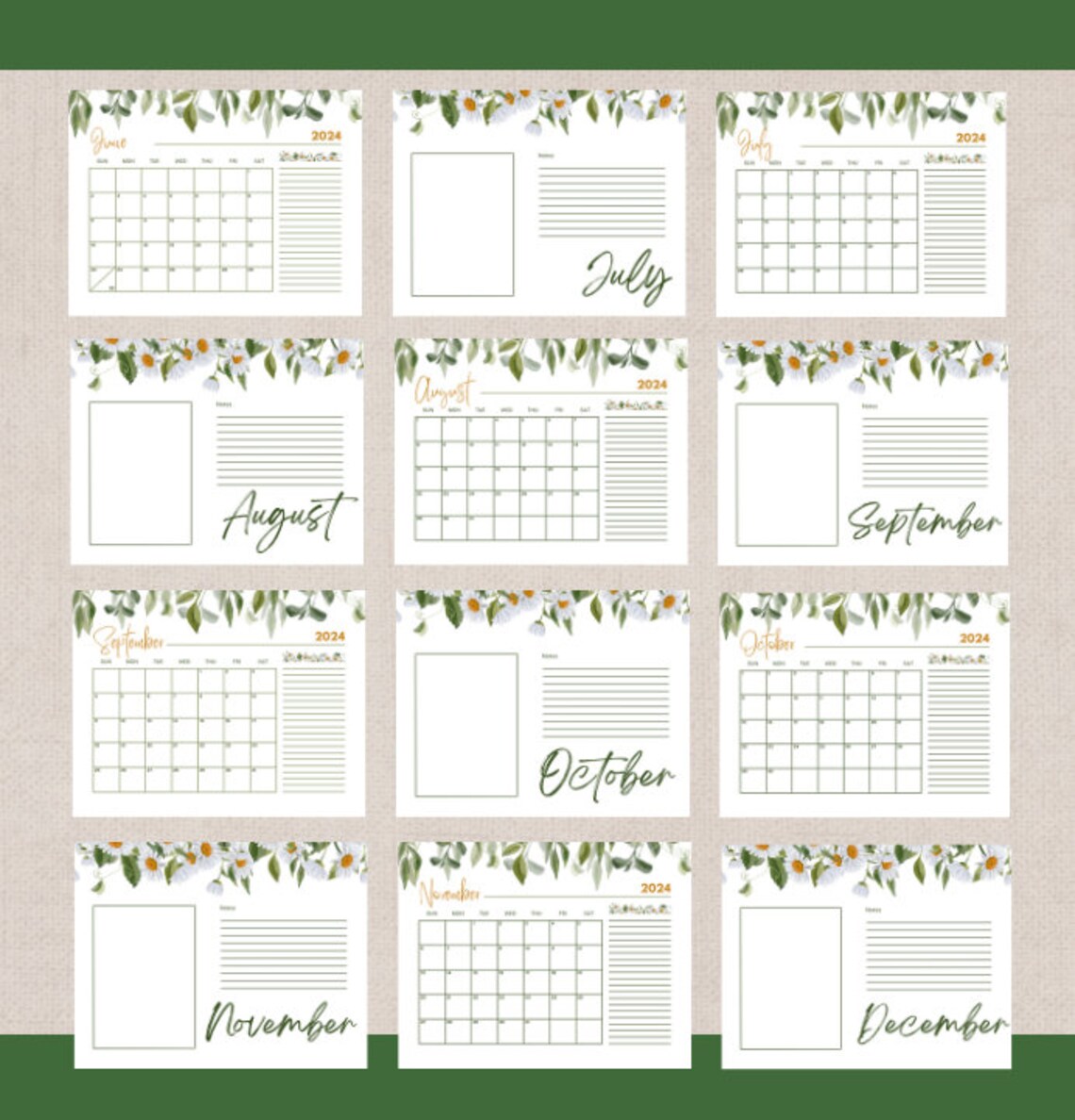 Printable 2024 Calendar, Notes Section, US Holidays, Desk Calendar ...