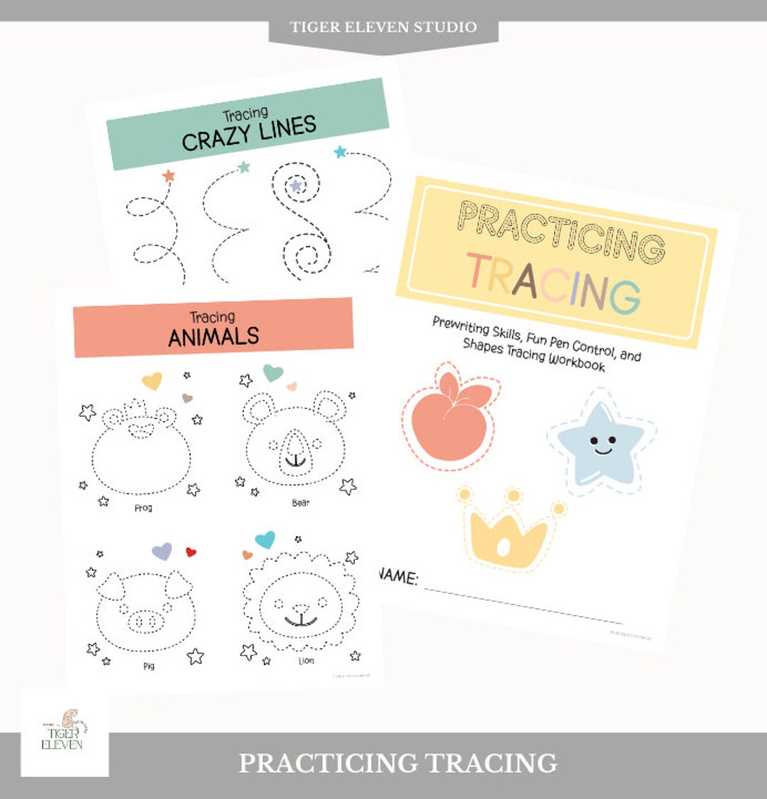 Lines Tracing Kids Practicing Shapes Animals Prewriting Skills Pen ...