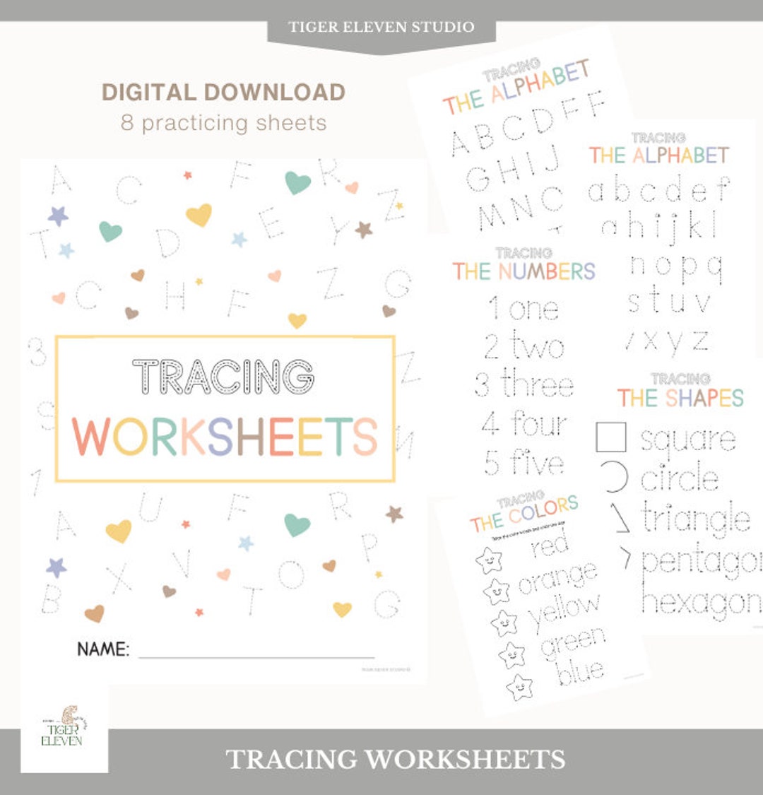 Alphabet Tracing Numbers Colors Shapes Sheets-handwriting Preschool ...