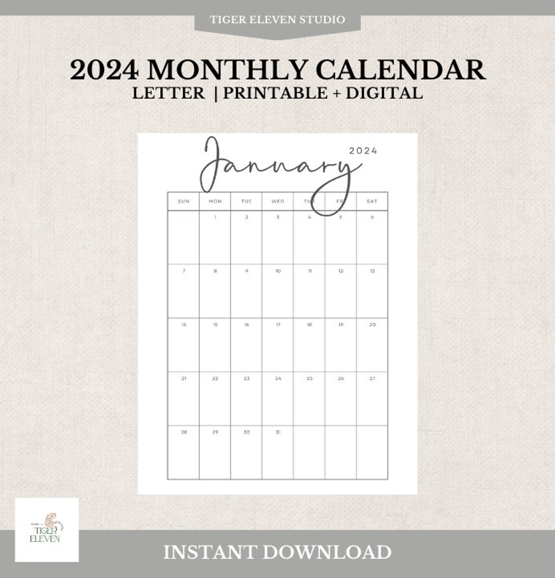 Printable Minimalist 2024 Monthly Calendar, 2024 Monthly Planner ...