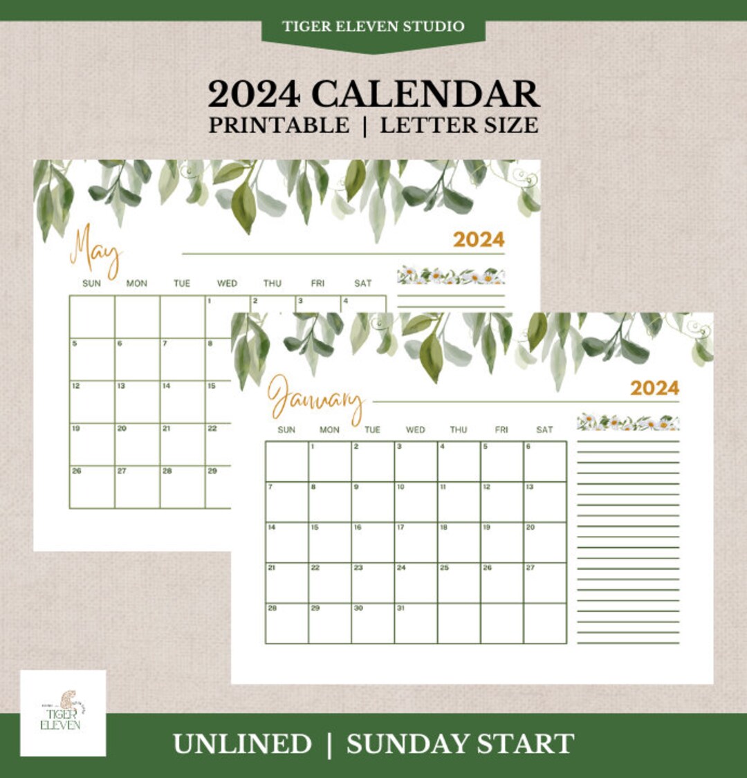 Printable 2024 Calendar, Notes Section, US Holidays, Desk Calendar ...
