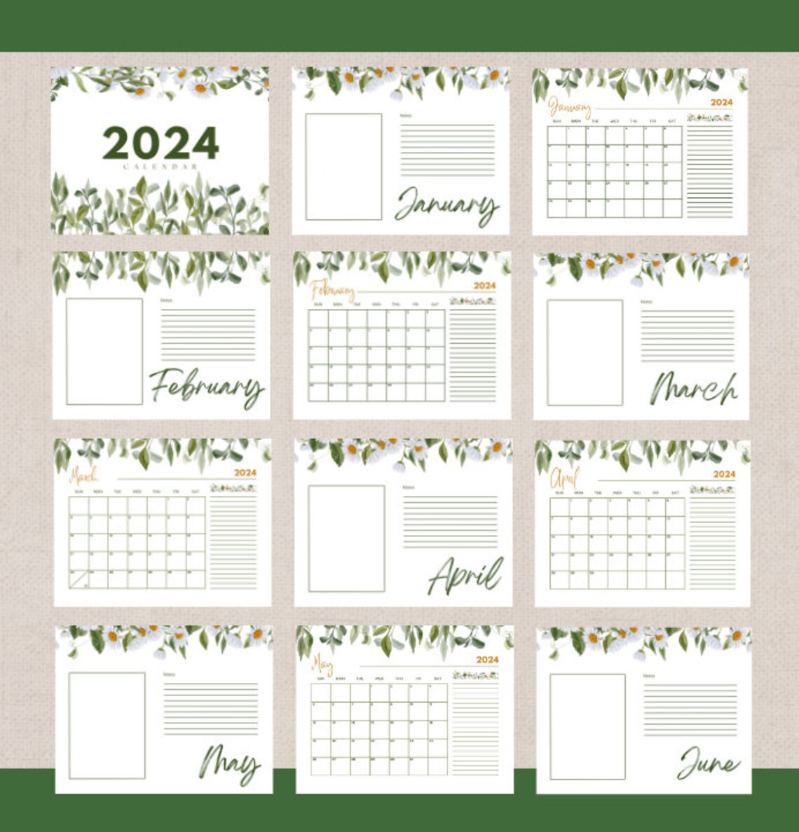 Printable 2024 Calendar, Notes Section, US Holidays, Desk Calendar ...