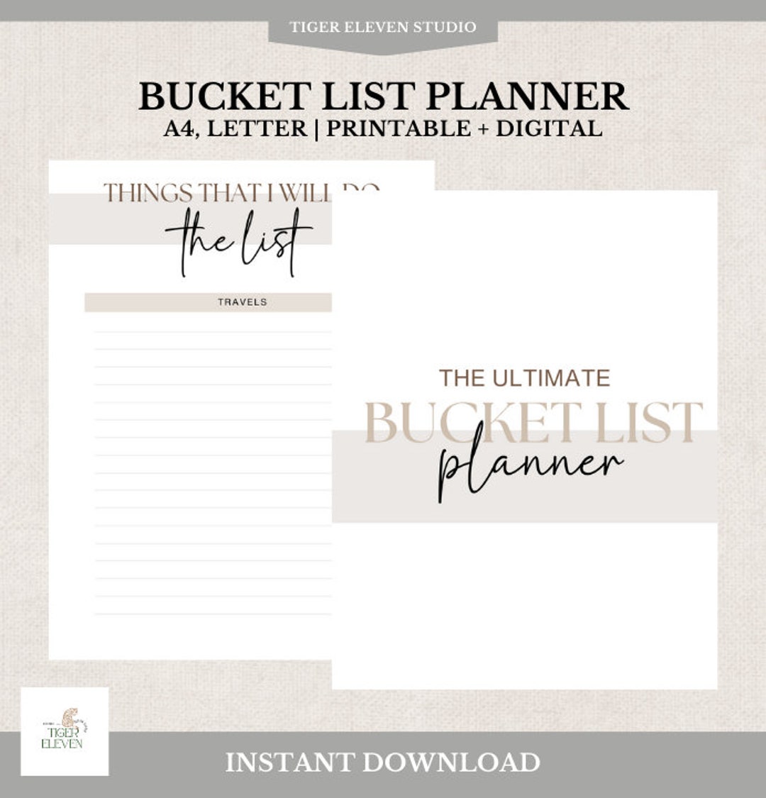 Printable Bucket List Planner, Simple Bucket List Digital, Bucket List ...