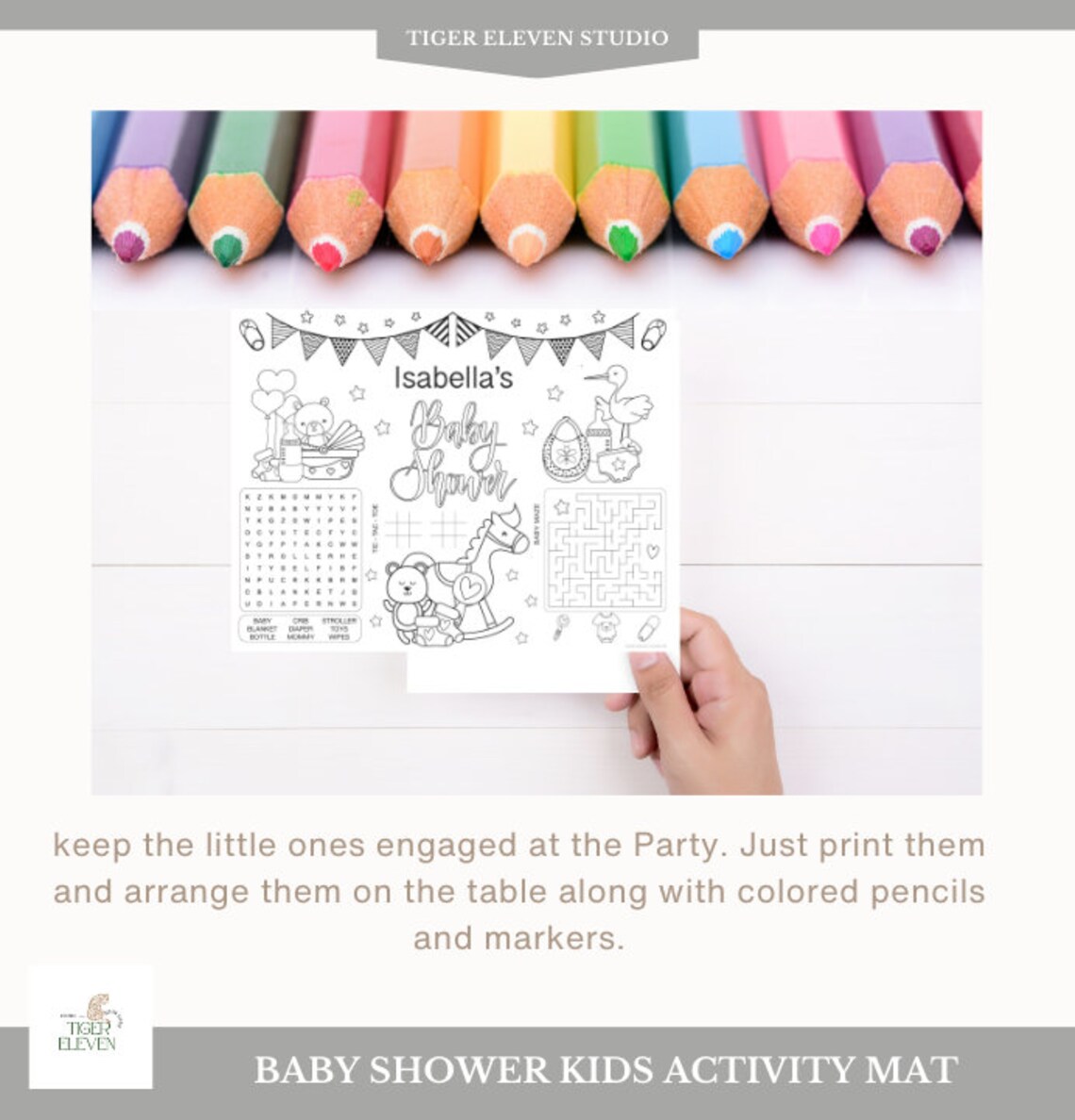 Personalized Baby Shower Coloring Activity Placemat | Editable Baby ...
