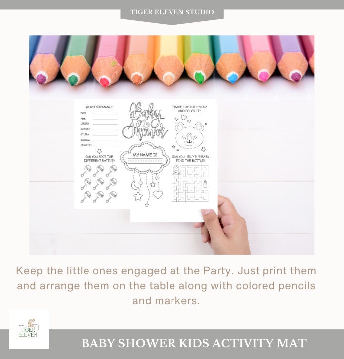 Baby Shower Coloring Activity Placemats | Baby Shower Games for Kids ...
