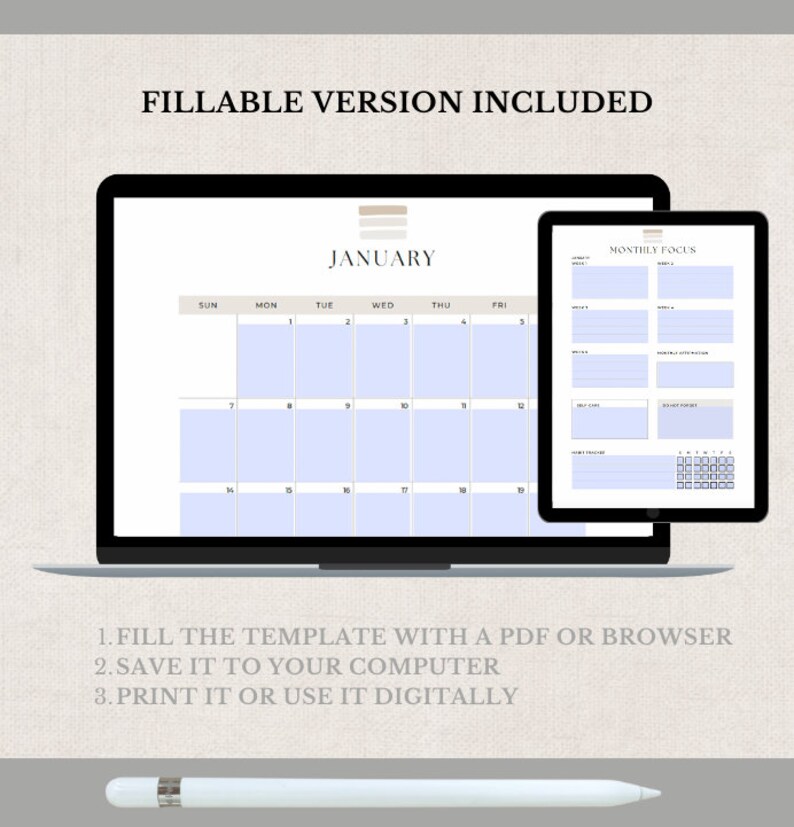 Printable Fillable Monthly Planner, Monthly Goal Planner, Monthly Focus ...