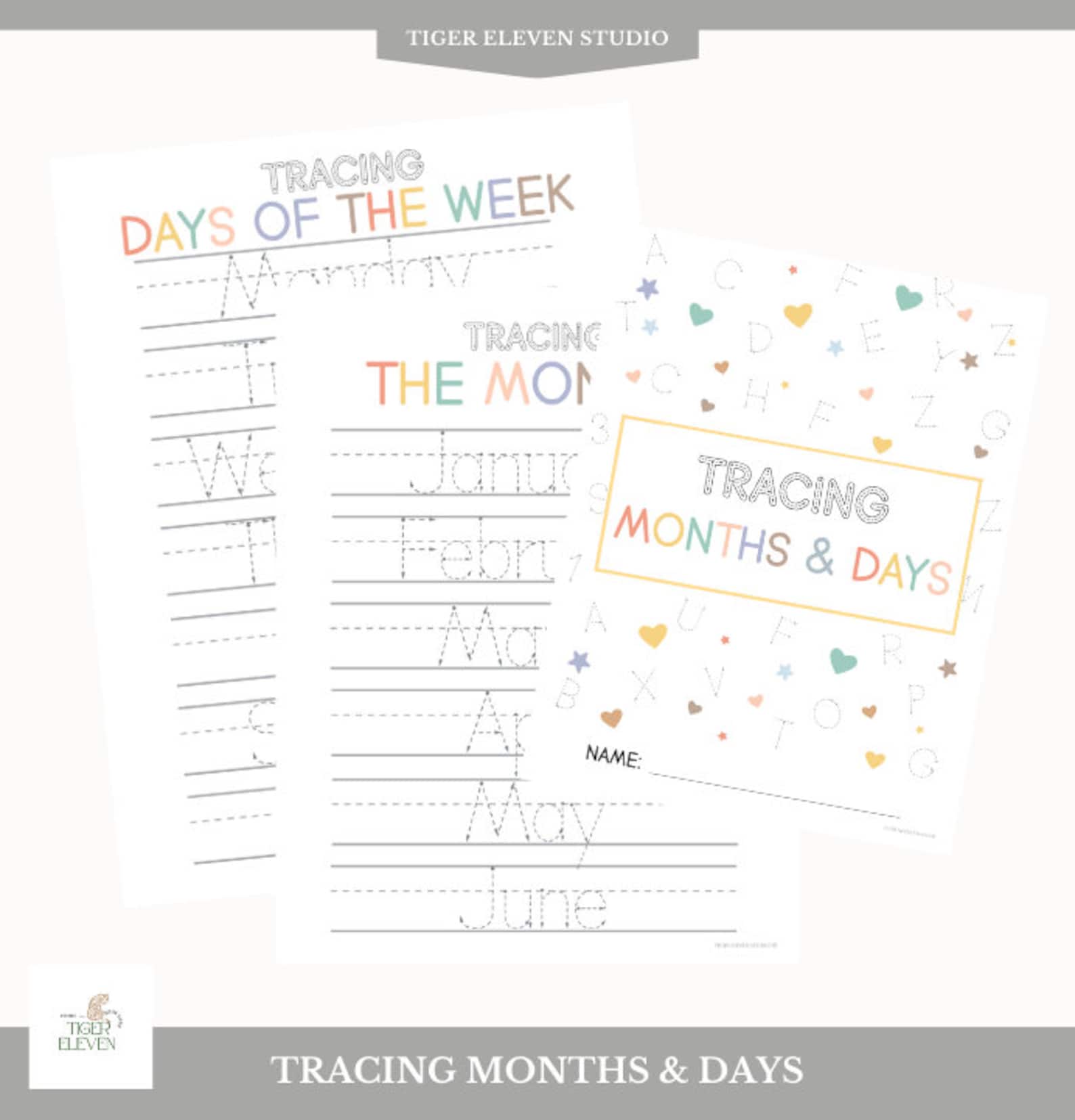 Tracing Days of the Week Months Printable Tracing Worksheet Handwriting ...