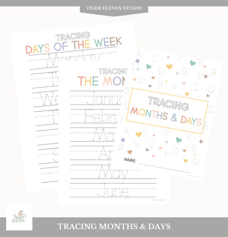 Tracing Days of the Week Months Printable Tracing Worksheet Handwriting ...