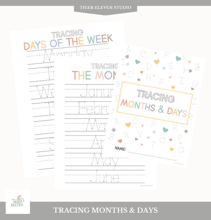Tracing Days of the Week Months Printable Tracing Worksheet Handwriting ...