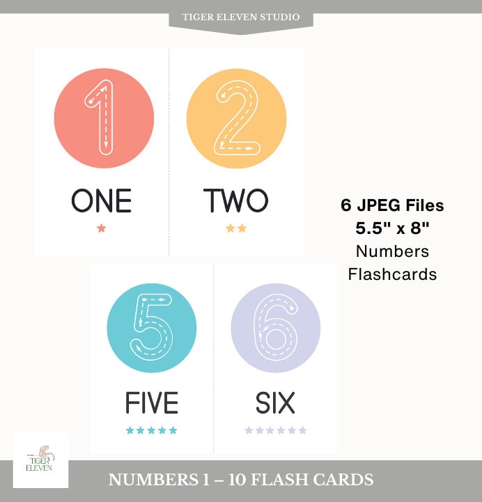 Number Tracing Kids 1-10 Flashcards Printable Counting Learn Math ...