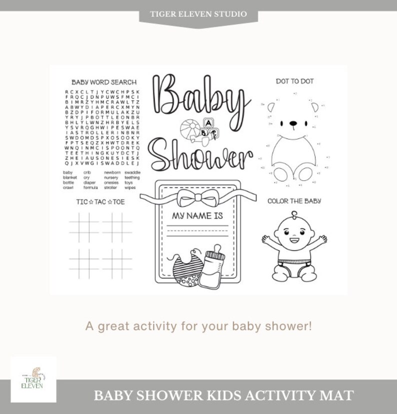 Baby Shower Coloring Activity Placemats | Baby Shower Games for Kids ...